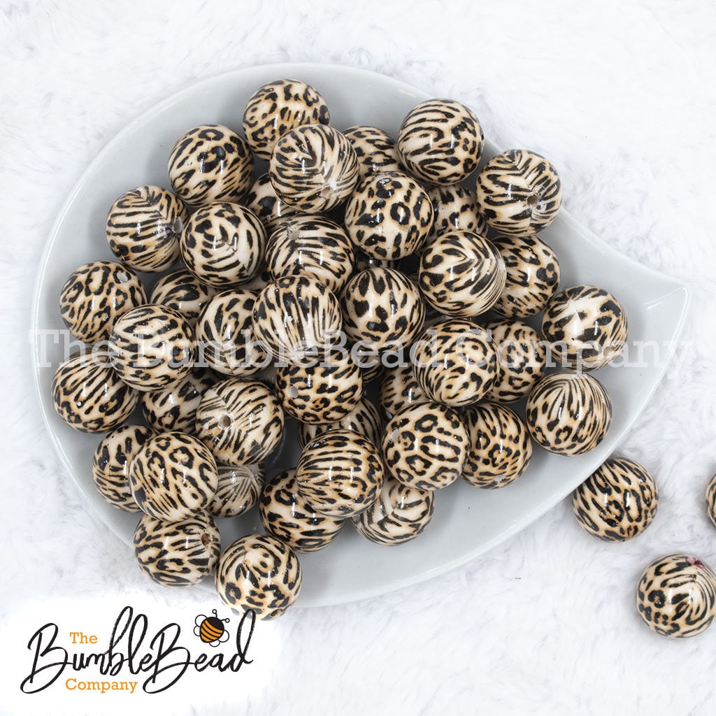 20MM Realistic Leopard Animal Printed Chunky Bubblegum Beads, Resin ...