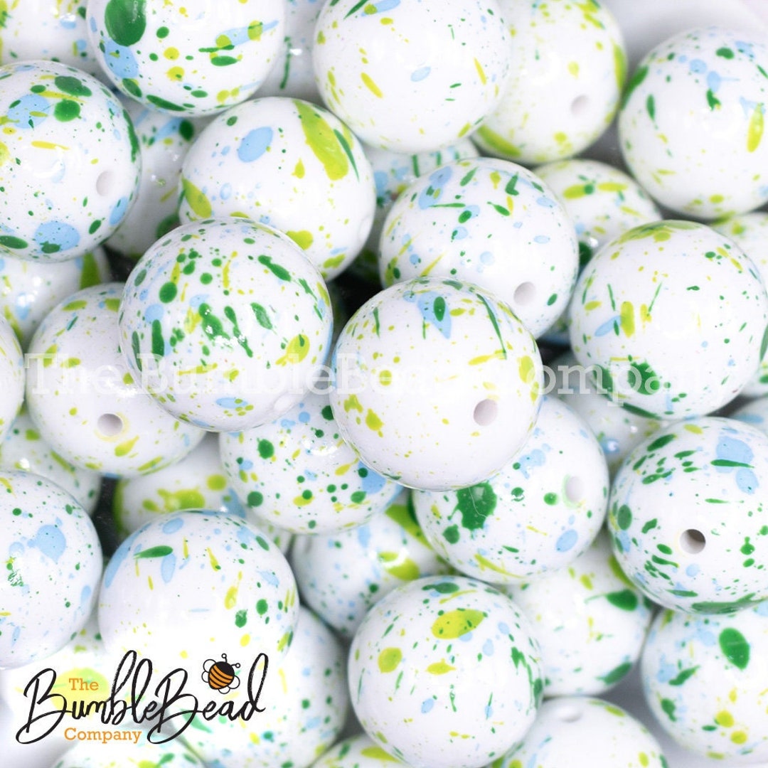 20MM Green Splatter Chunky Bubblegum Beads, Acrylic Gumball Beads in ...