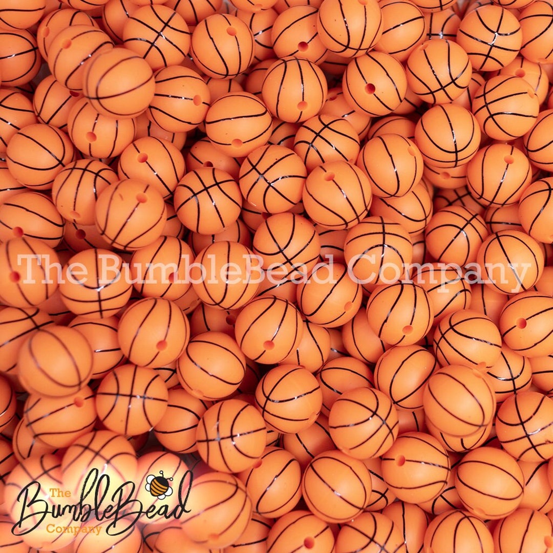 15mm Basketball Print Silicone Beads, Silicone Beads in Bulk, 15mm ...