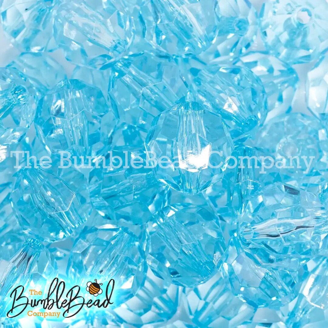 20MM Ice Blue Transparent Faceted Chunky Bubblegum Beads, 20mm Faceted ...