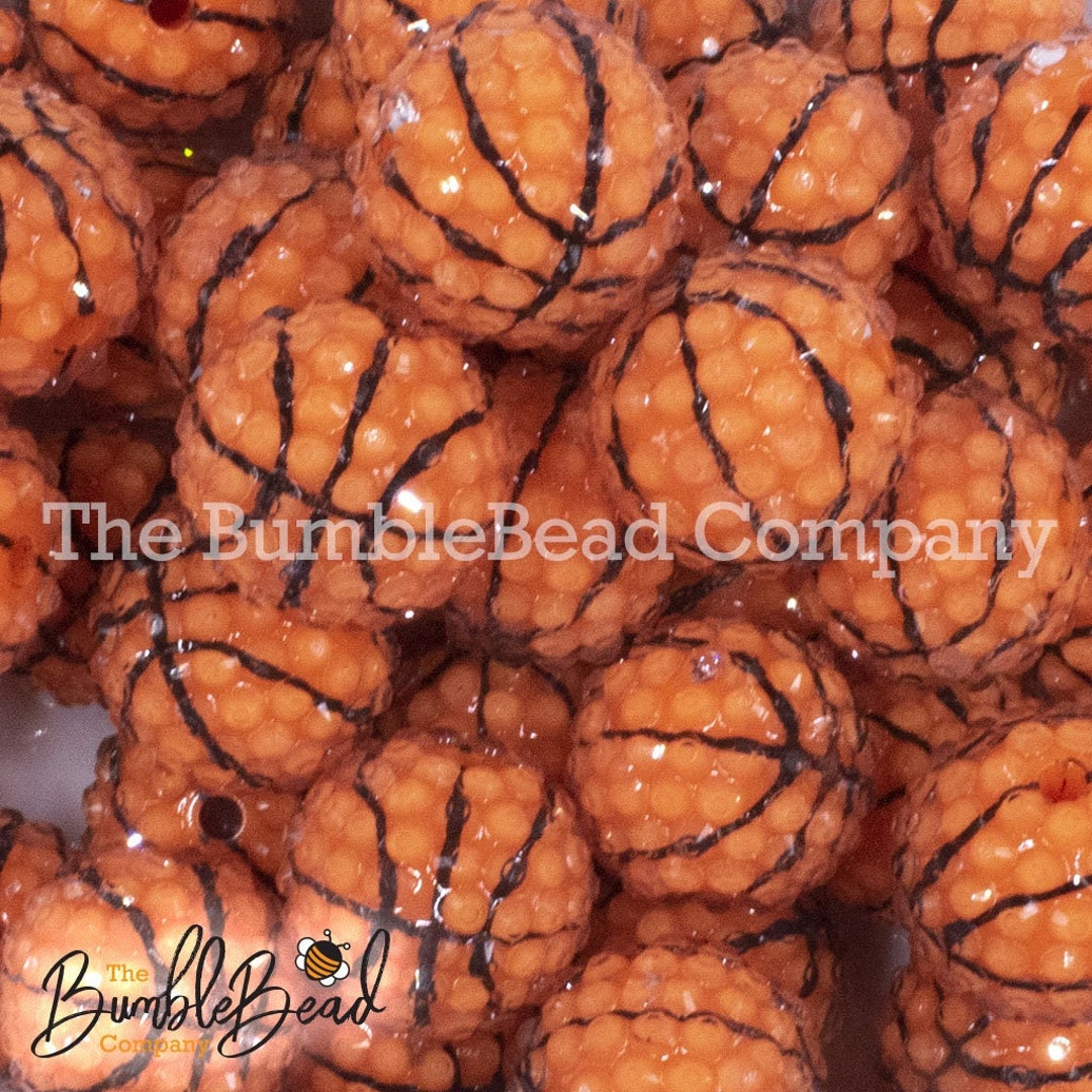 20mm Basketball Print With Clear Rhinestone Chunky Acrylic Bubblegum ...