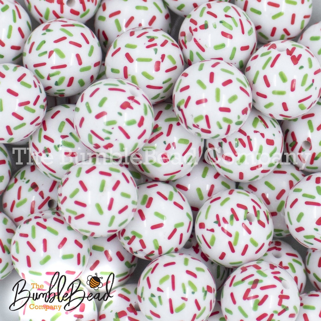 20MM Red & Green Sprinkles Chunky Acrylic Bubblegum Bead, Beads in Bulk ...