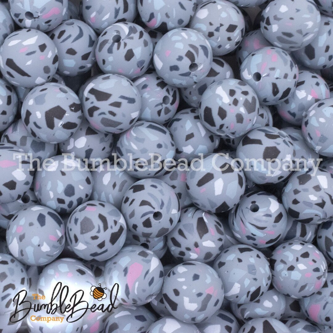 15mm Gray Terrazzo Silicone Beads, Silicone Beads in Bulk, 15mm ...
