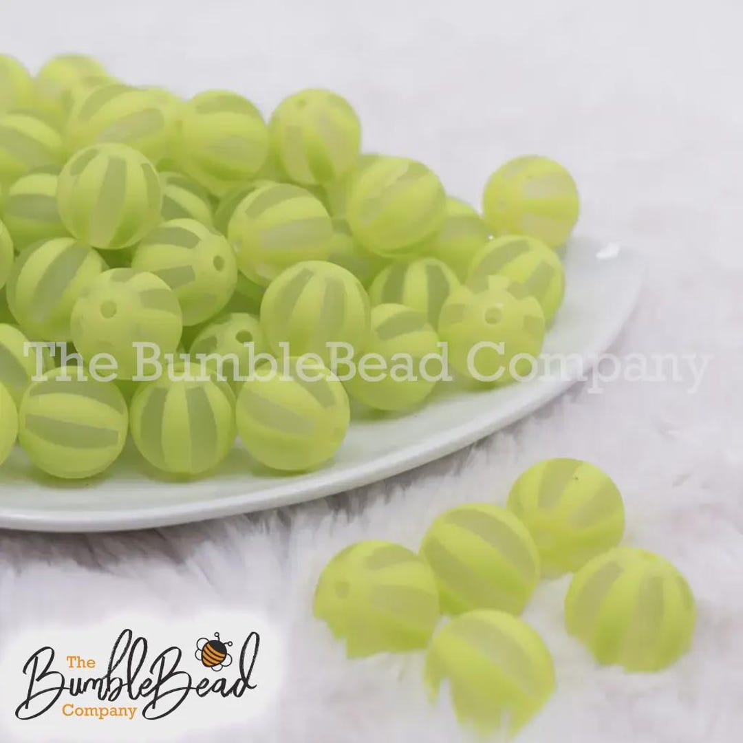 16mm Lime Green Frosted Beach Ball Bubblegum Beads, Acrylic Gumball ...