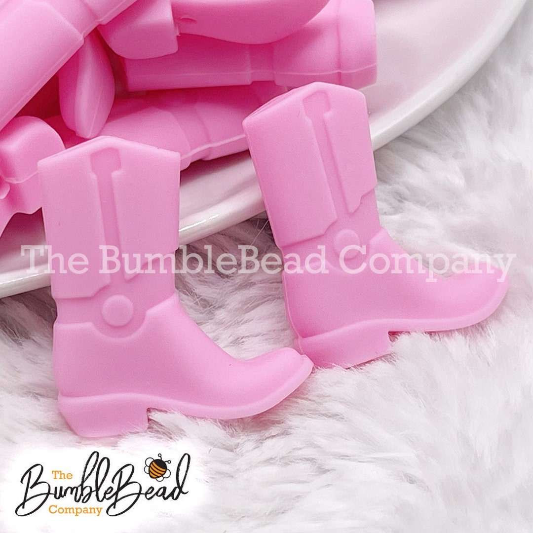 Pink Cowgirl Boot Silicone Focal Bead Accessory - 30mm X 26mm, Silicone ...