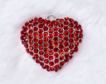 Rhinestone Red Heart Necklace - Etsy
