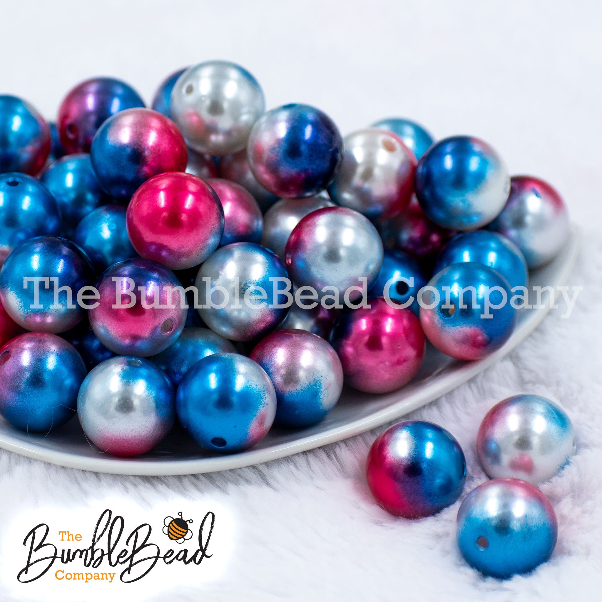 20MM Red White & Blue Ombre Multi Color Pearl Chunky - Etsy