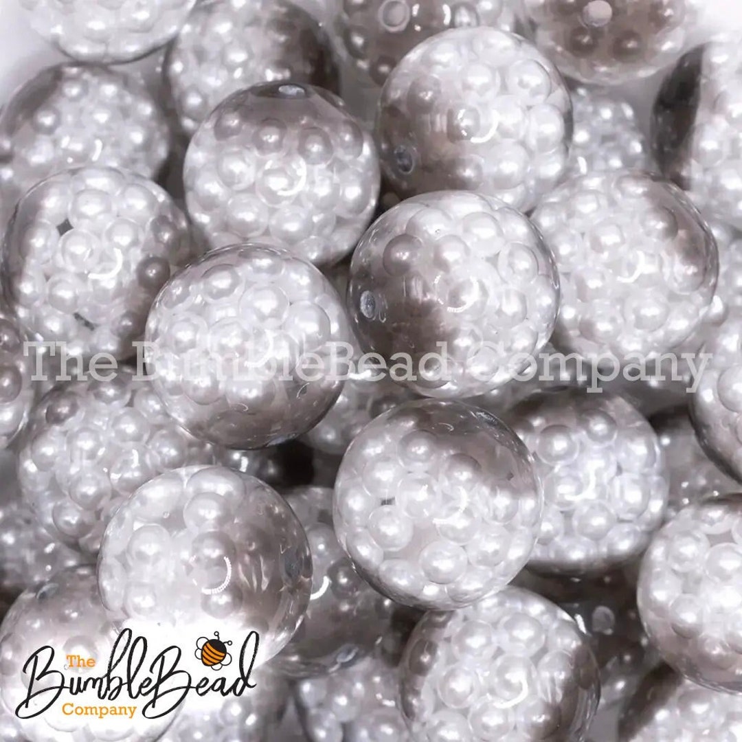 20mm Gray With Encapsulated Pearl Chunky Acrylic Bubblegum Bead, Resin ...