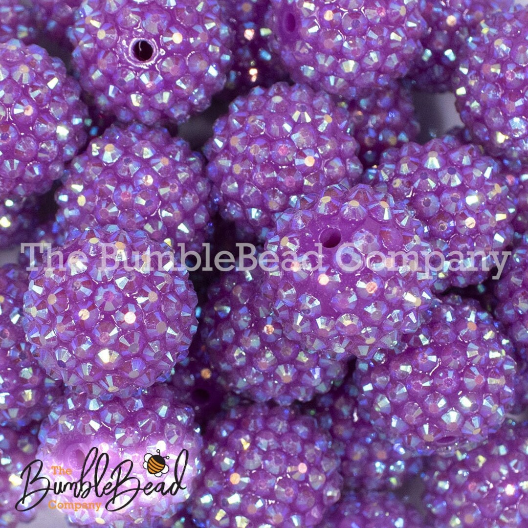 20MM Neon Purple Rhinestone AB Bubblegum Bead, Resin Beads in Bulk ...