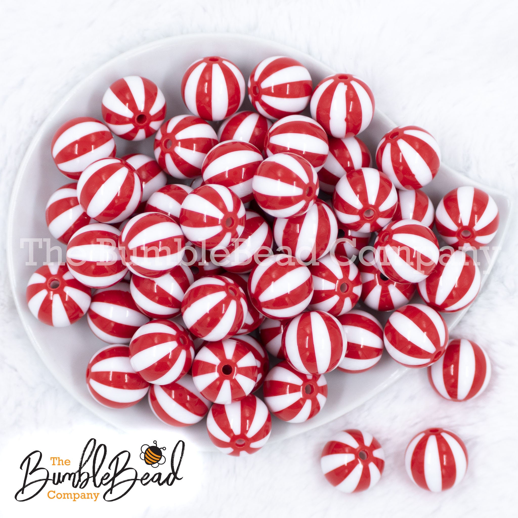 20MM Red With White Beach Ball Pattern Chunky Bubblegum Beads, Acrylic ...