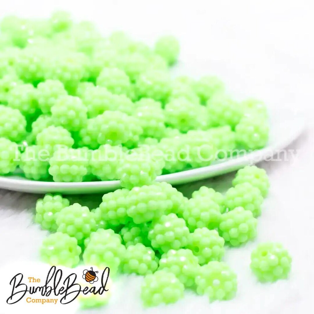 12mm Lime Green on Lime Green Rhinestone Bubblegum Beads, Acrylic ...
