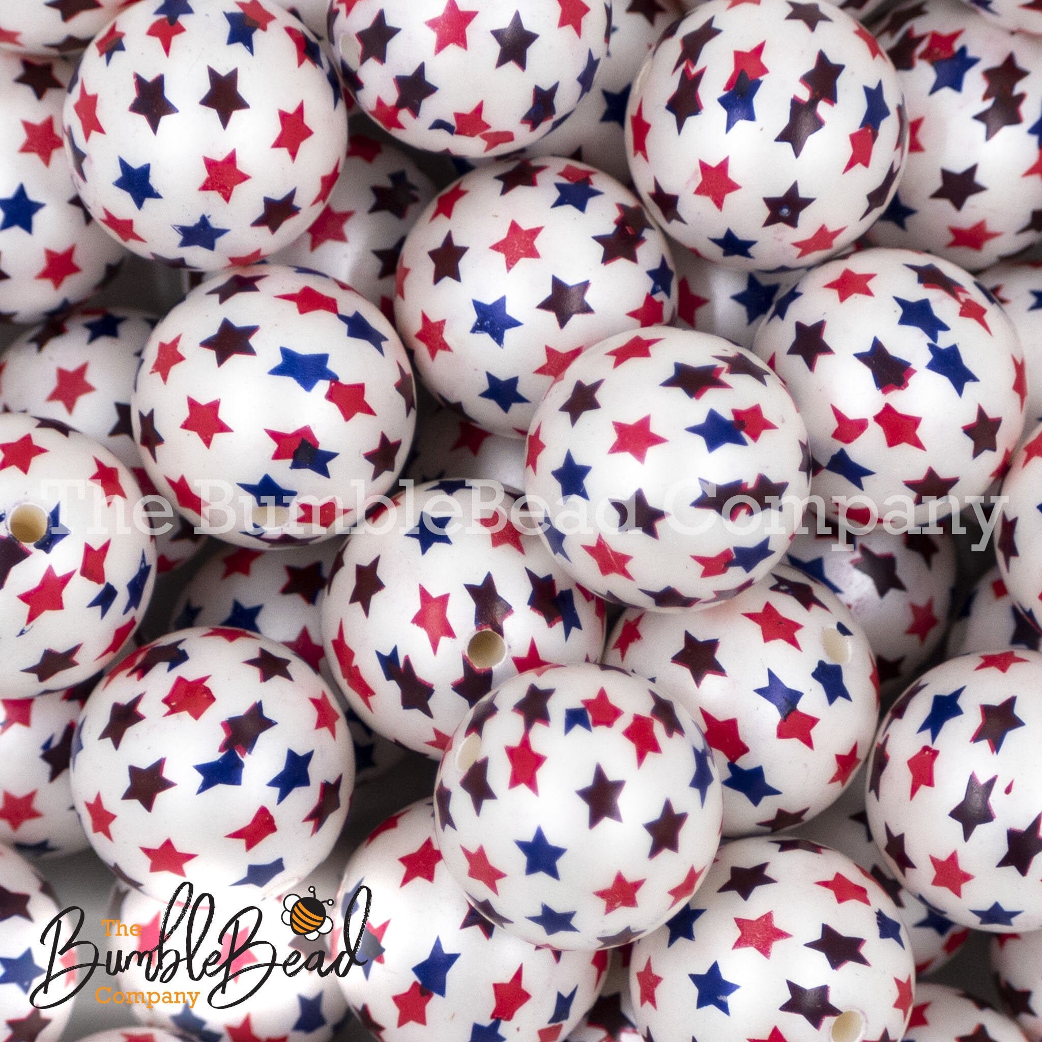 20MM Red White & Blue printed Stars on Matte White Chunky | Etsy