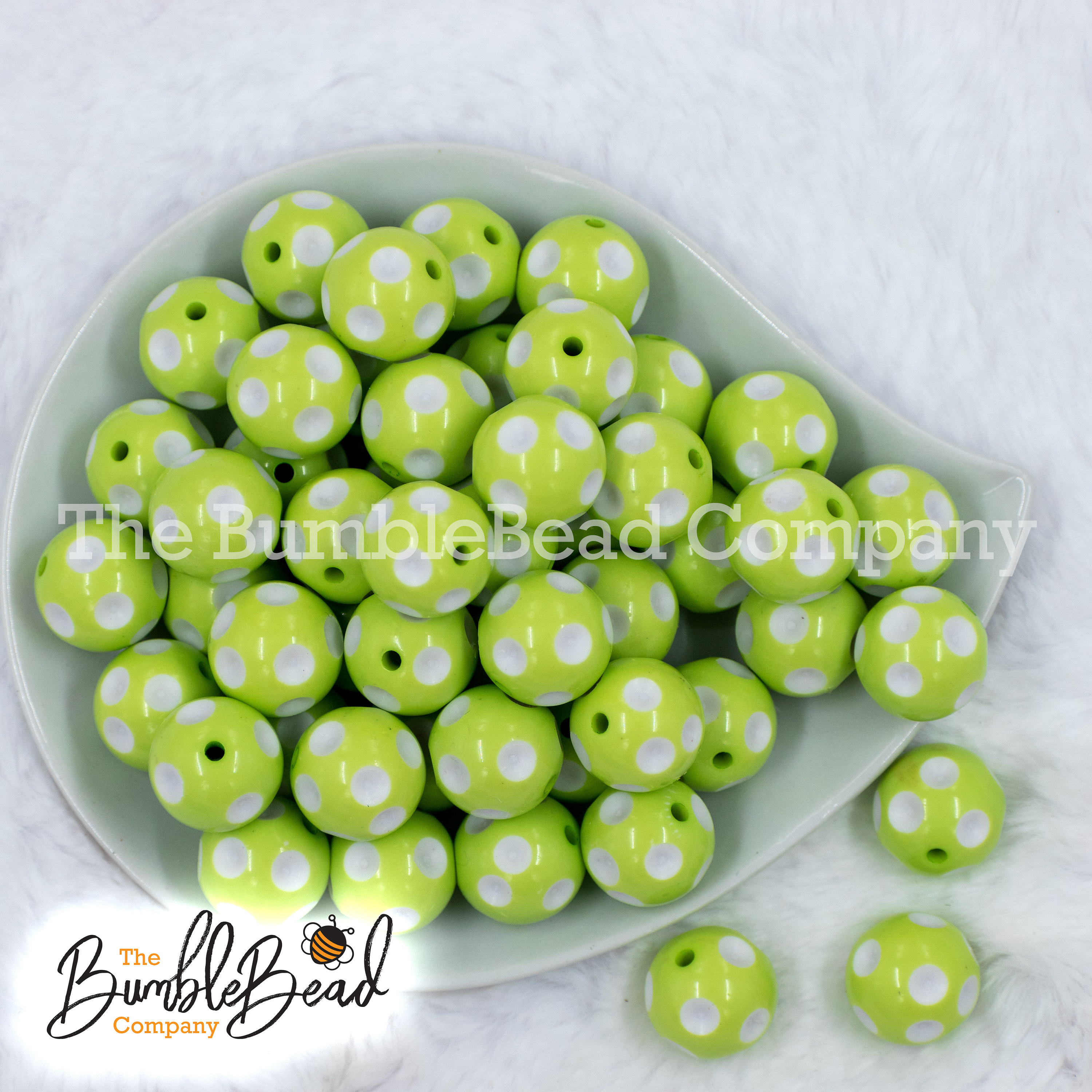 20MM Lime Green with White Polka Dots Chunky Bubblegum Beads | Etsy