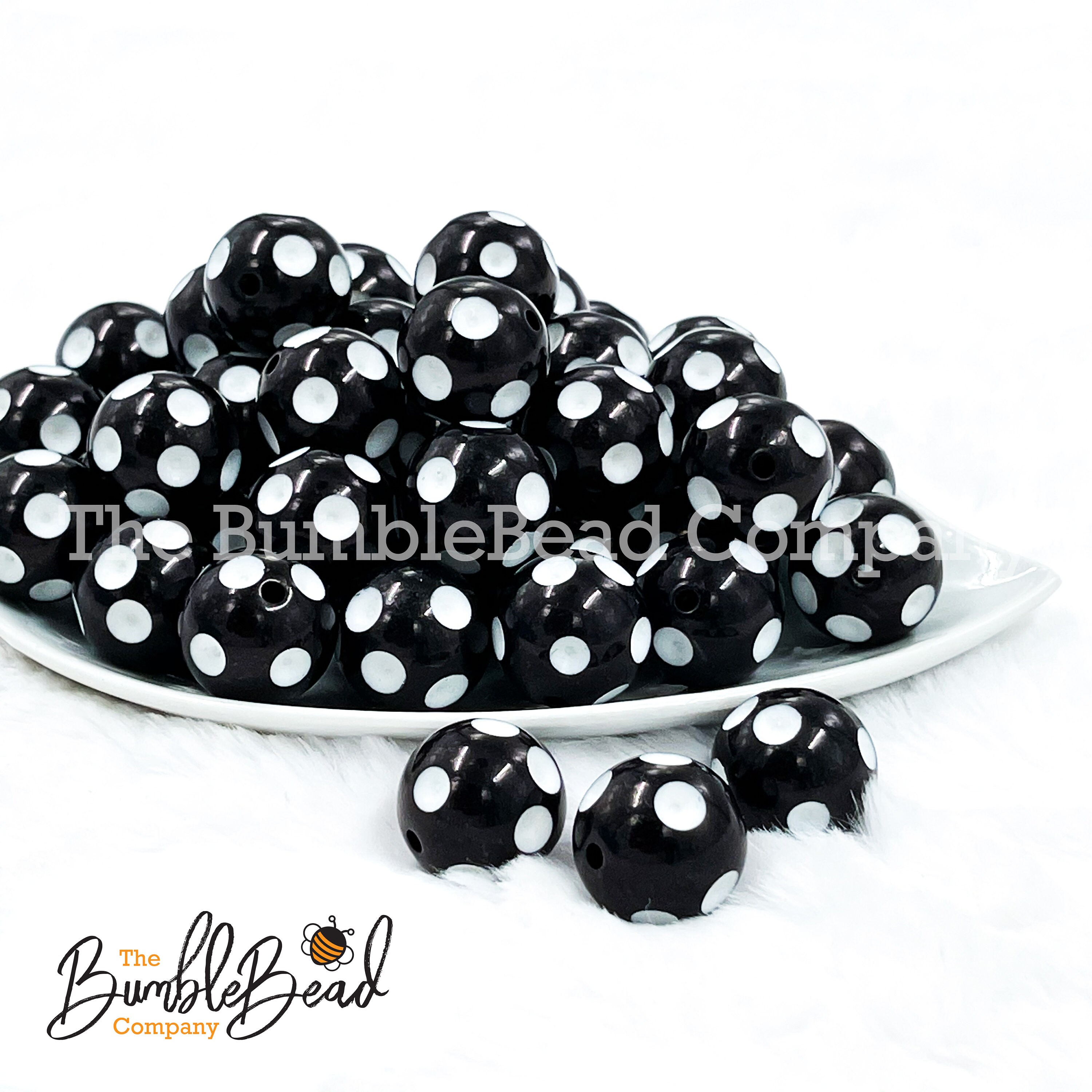 20MM Black With White Polka Dots Chunky Bubblegum Beads - Etsy