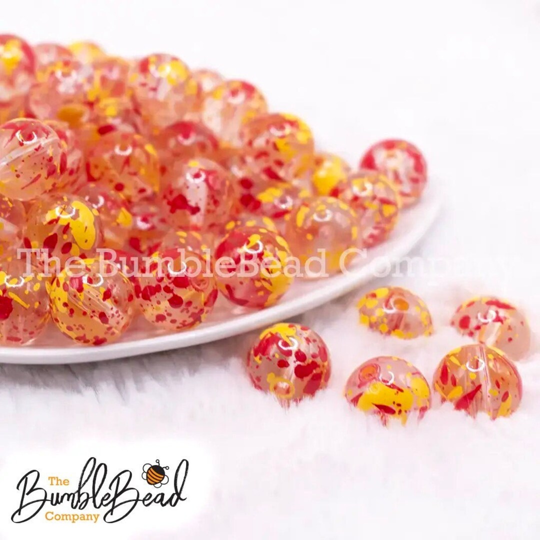 16mm Red and Yellow Splatter Bubblegum Bead, Acrylic Gumball Beads in ...