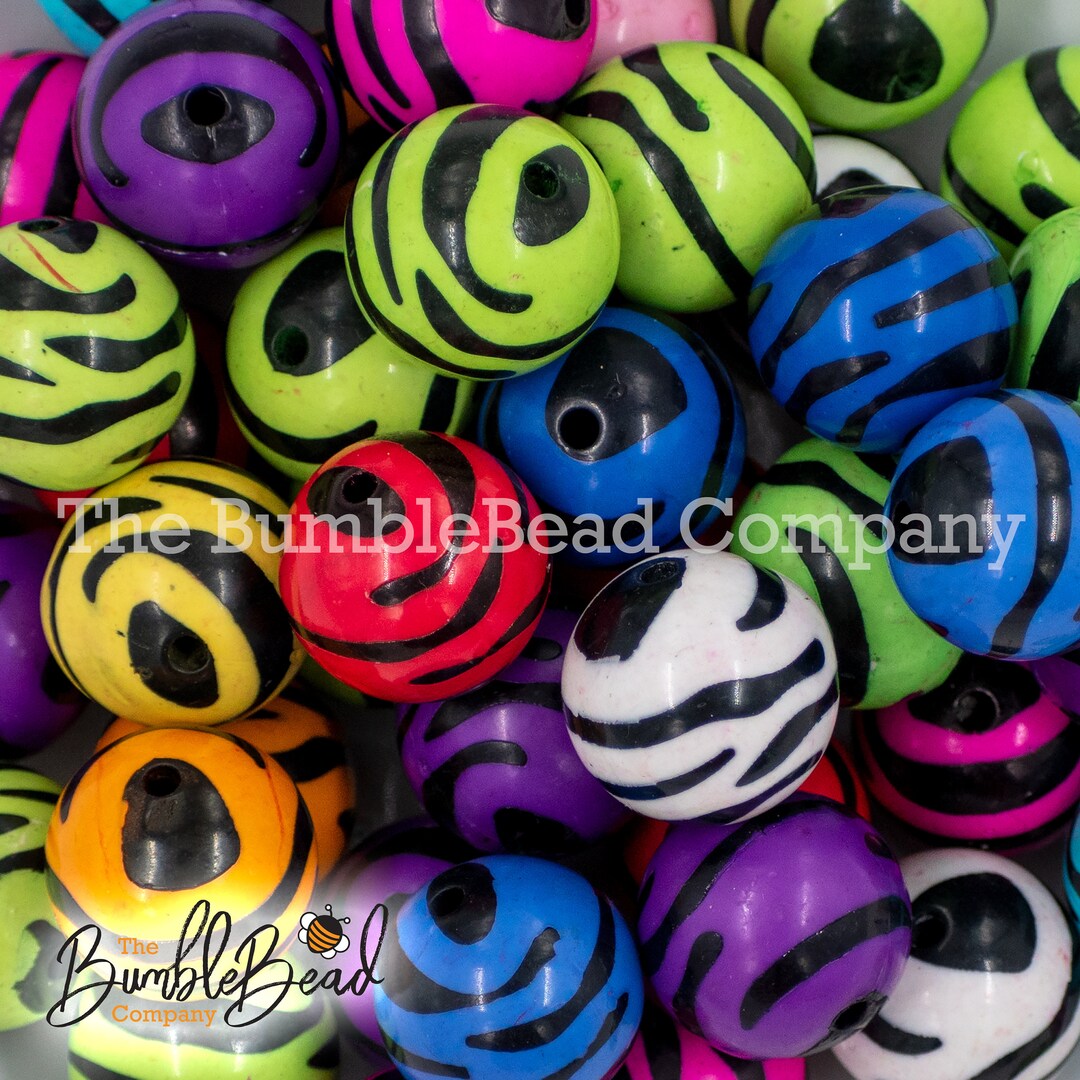 20MM Mix Zebra Print Chunky Bubblegum Beads, Acrylic Beads in Bulk ...