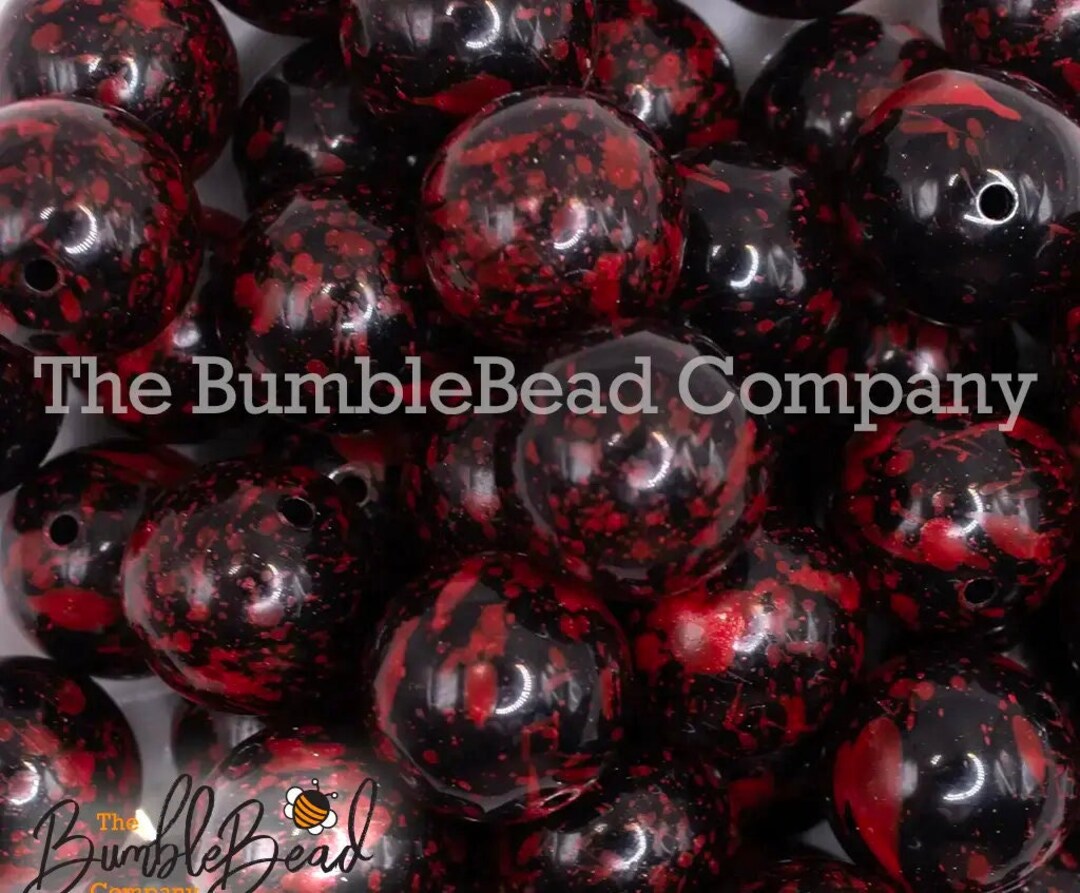 20MM Red Splatter on Black Chunky Bubblegum Beads, Acrylic Gumball ...