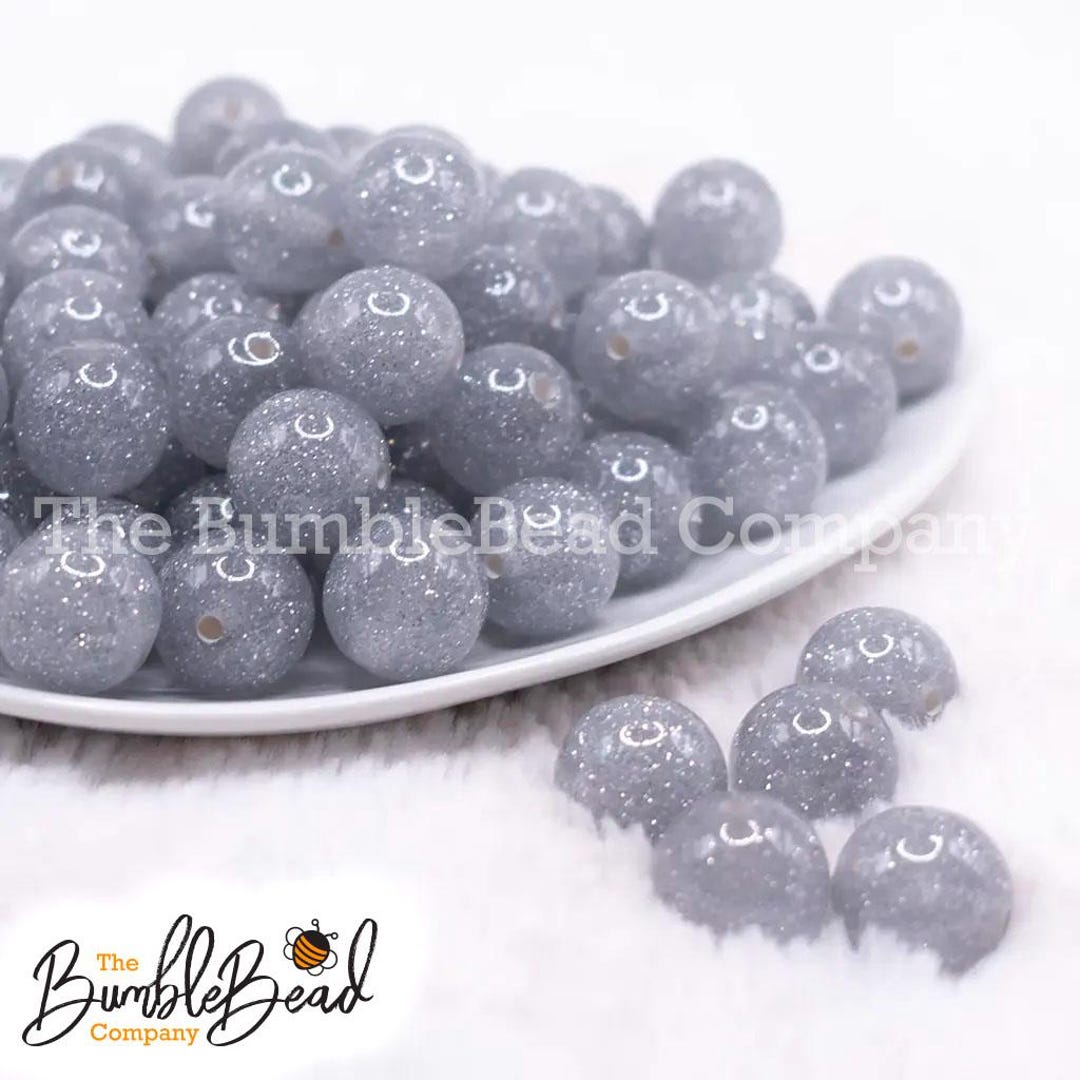 16mm Silver Glitter Chunky Acrylic Bubblegum Bead, Resin Beads in Bulk ...