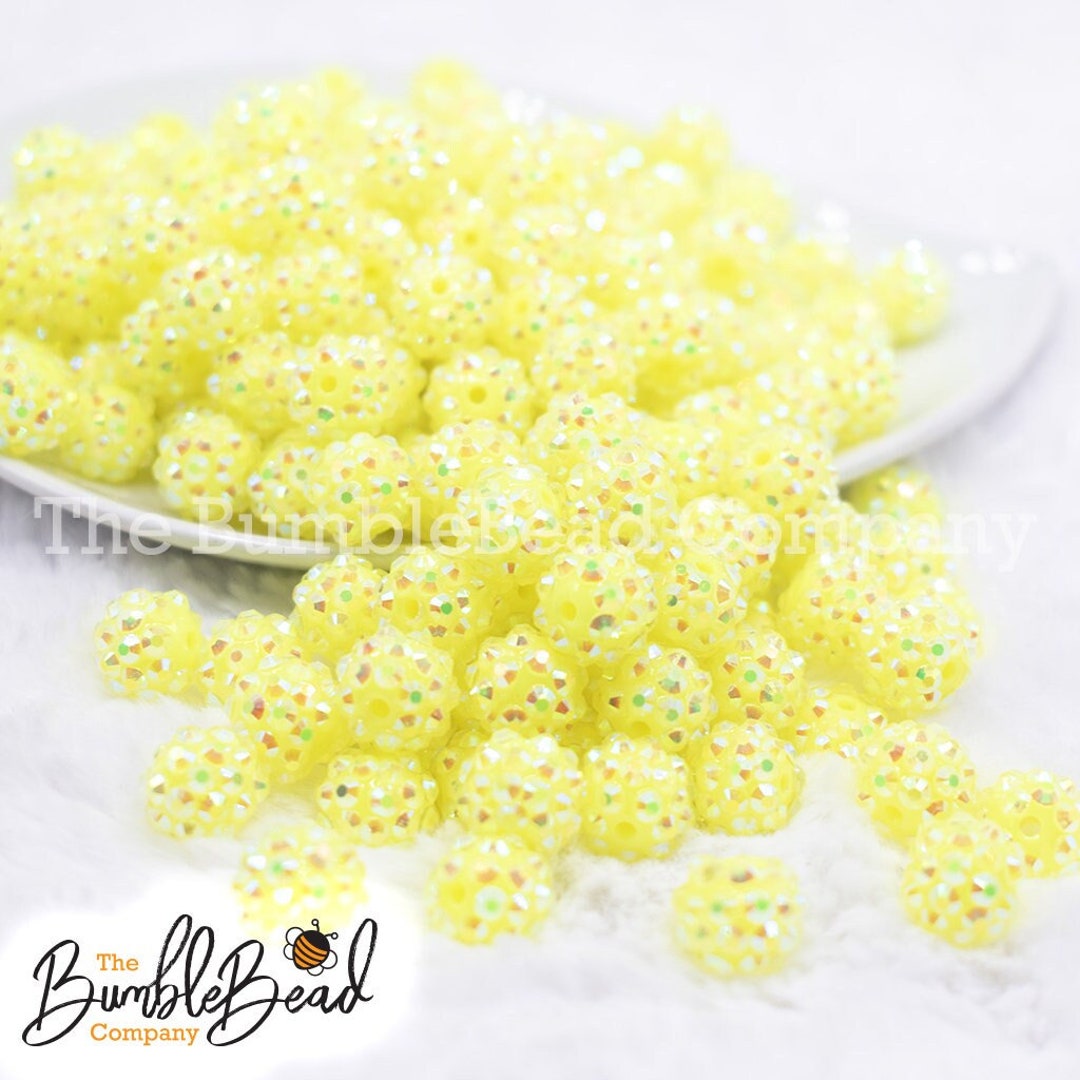 12mm Neon Yellow Rhinestone AB Bubblegum Beads, Acrylic Gumball Beads ...