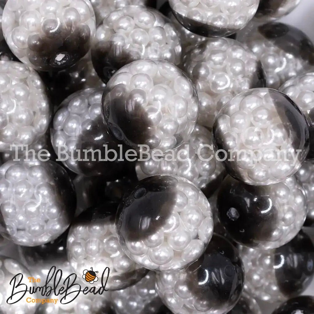 20mm Black With Encapsulated Pearl Chunky Acrylic Bubblegum Bead, Resin ...