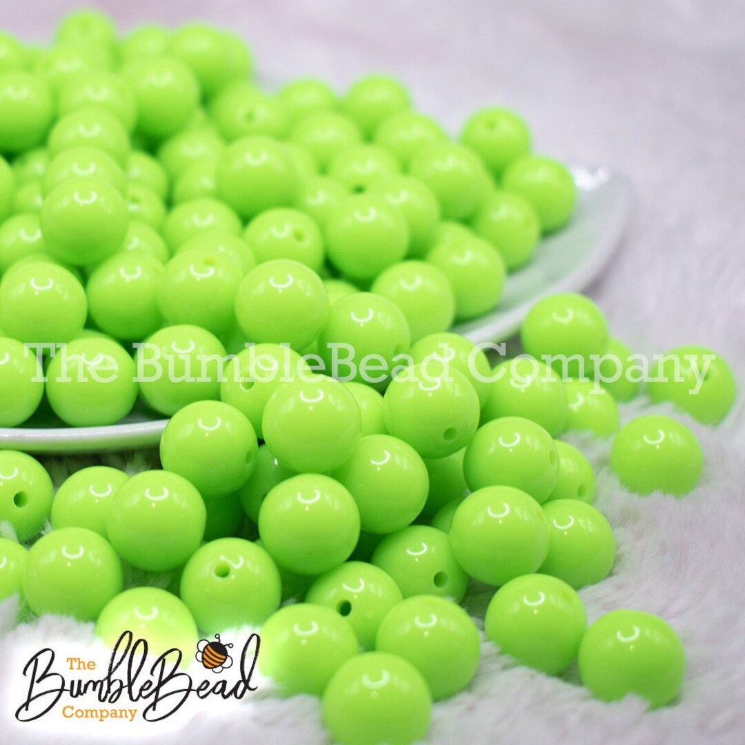 12mm Neon Lime Green Solid Acrylic Bubblegum Beads, Acrylic Gumball ...