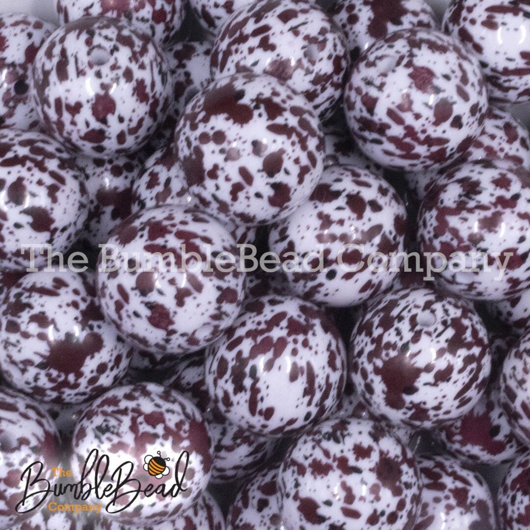 20MM Burgundy and Black Splatter on White Chunky Bubblegum Beads ...