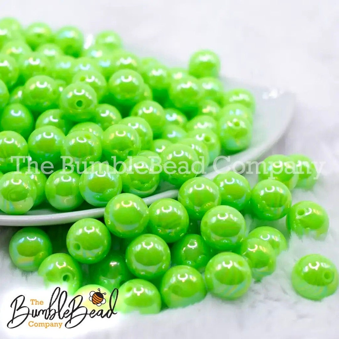 12MM Lime Green Neon Solid AB Chunky Bubblegum Beads, Acrylic Gumball ...