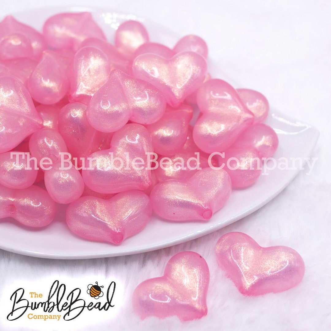 28mm Pink Pearl Shimmer Heart Acrylic Bead, Valentine's Day Bead ...