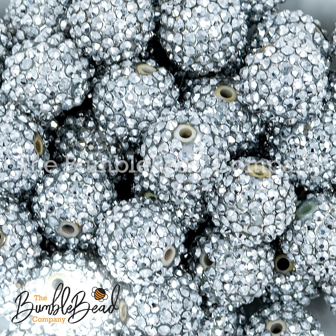 20mm Silver Rhinestone AB Bubblegum Beads, Resin Rhinestone Beads in ...