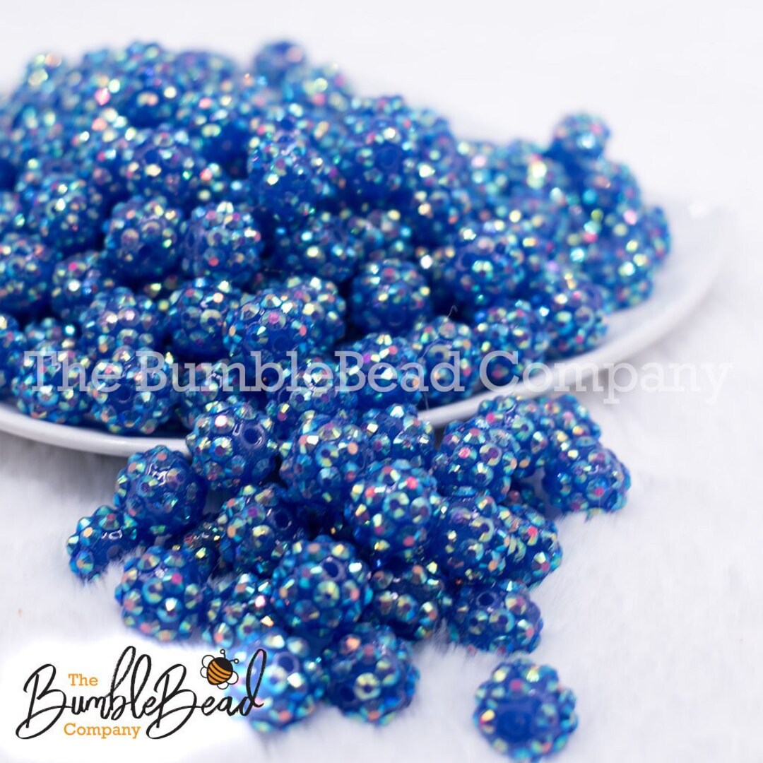 12mm Royal Blue Streak Rhinestone Bubblegum Beads, Acrylic Gumball ...