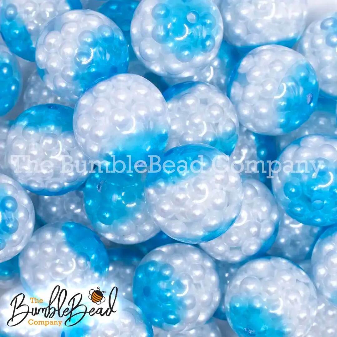 20mm Blue With Encapsulated Pearl Chunky Acrylic Bubblegum Bead, Resin ...