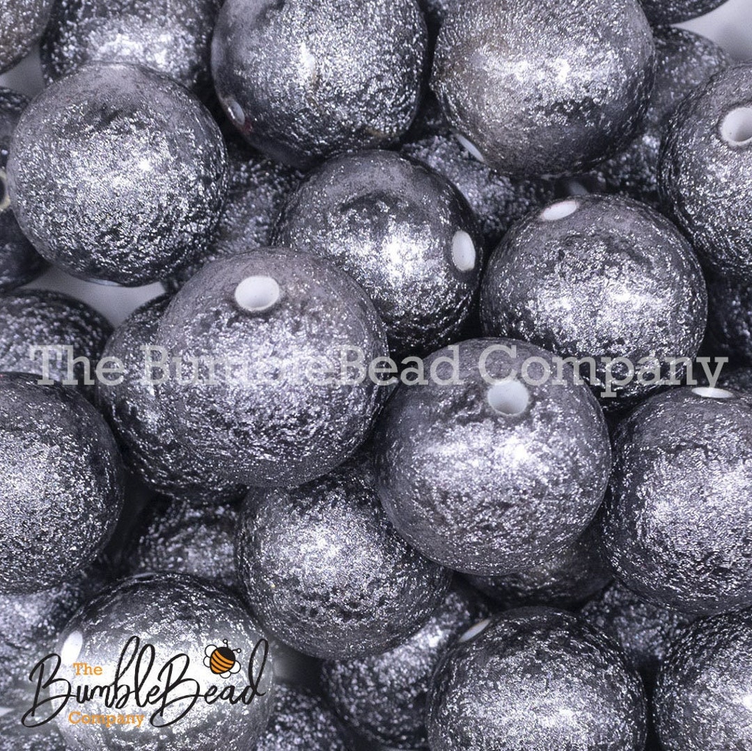 20mm Gunmetal Gray Stardust Chunky Bubblegum Beads, Glitter Acrylic ...