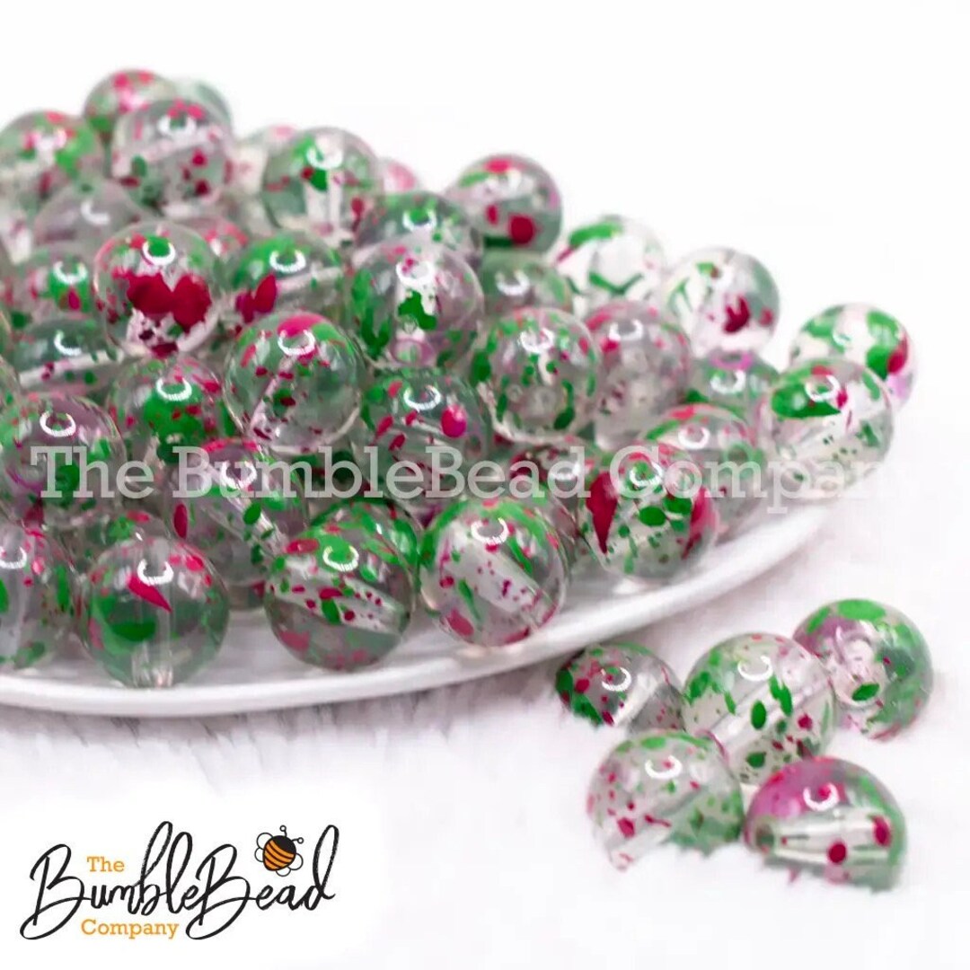 16mm Green and Hot Pink Splatter Bubblegum Bead, Acrylic Gumball Beads ...