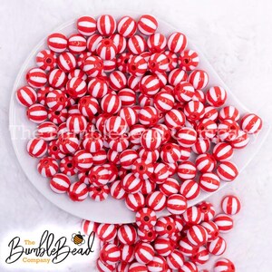 12MM Red With White Beach Ball Pattern Chunky Bubblegum Beads, Acrylic ...