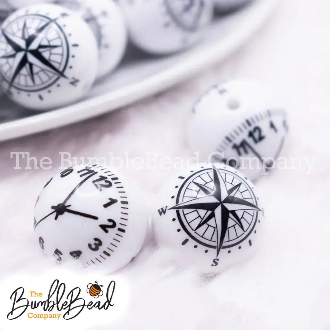 20MM Compass Print Chunky Acrylic Bubblegum Beads, 20mm Word Beads ...