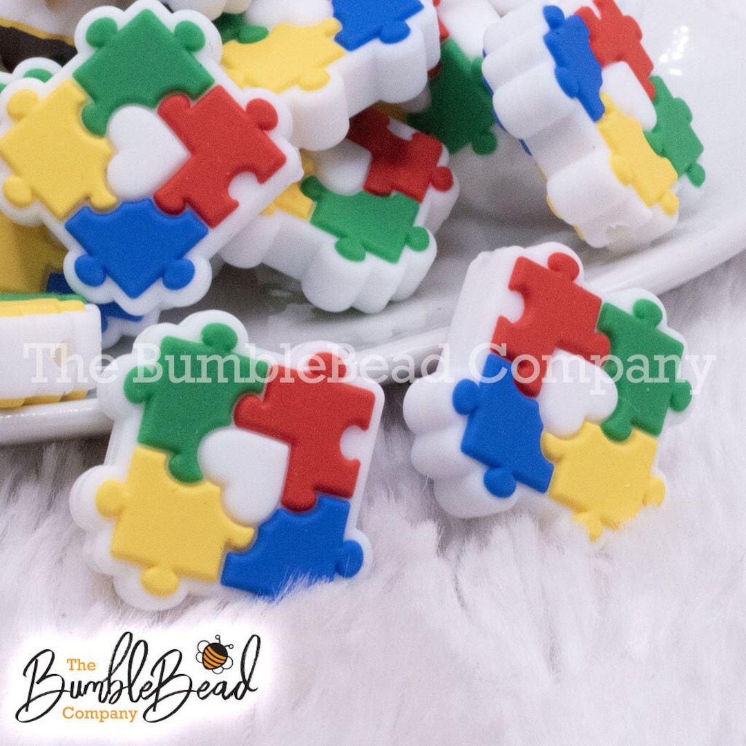 Autism Awareness Ribbon Silicone Focal Bead Accessory - Silicone Beads ...