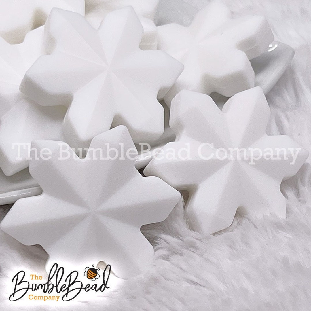 White Snowflake Silicone Focal Bead Accessory - 40mm X 40mm, Winter ...