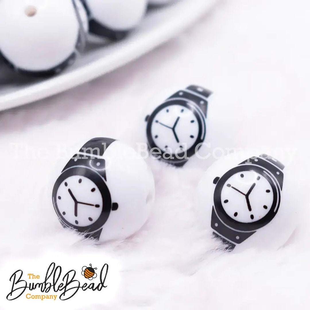 20MM Watch Print Chunky Acrylic Bubblegum Beads, 20mm Word Beads ...