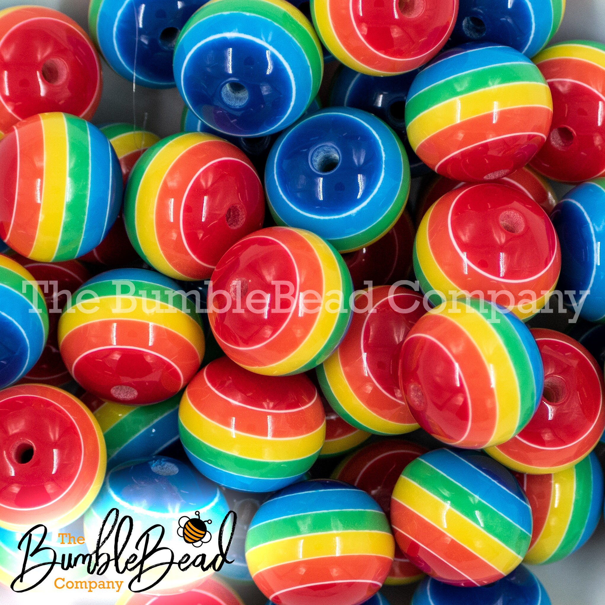 20mm Thick Rainbow Stripes Bubblegum Beads Resin Gumball | Etsy