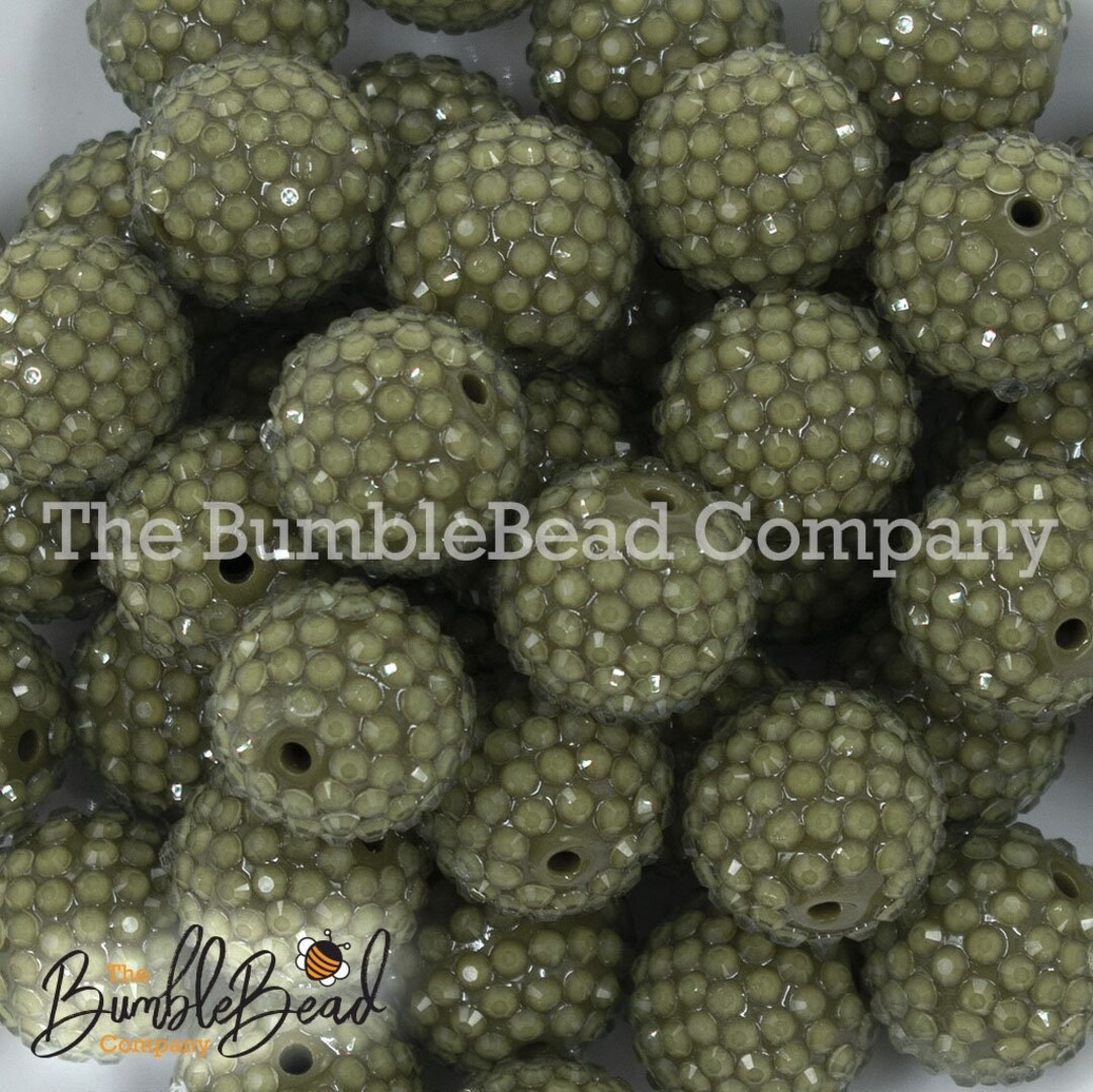 20MM Army Green Rhinestone Bubblegum Bead, Resin Beads in Bulk, 20mm ...