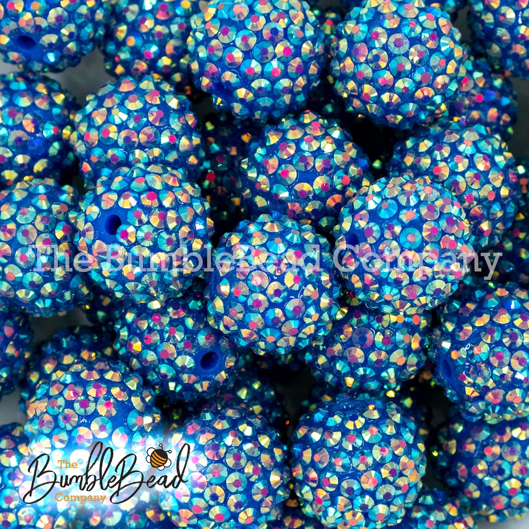 20mm Royal Blue Streak Rhinestone AB Bubblegum Bead, Resin Beads in ...