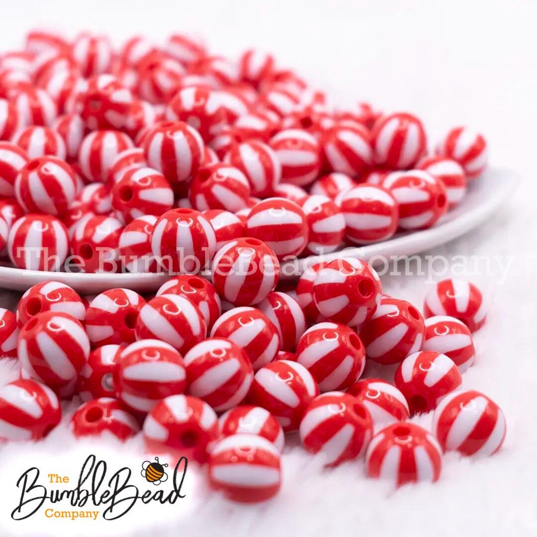 12MM Red With White Beach Ball Pattern Chunky Bubblegum Beads, Acrylic ...