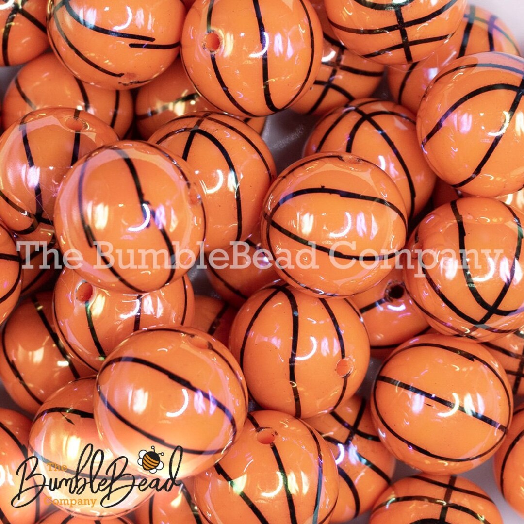 20mm Basketball Print With AB Finish Chunky Acrylic Bubblegum Beads ...