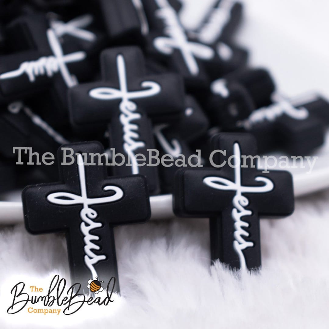 Black Cross With White Writing Silicone Focal Bead Accessory - Silicone ...