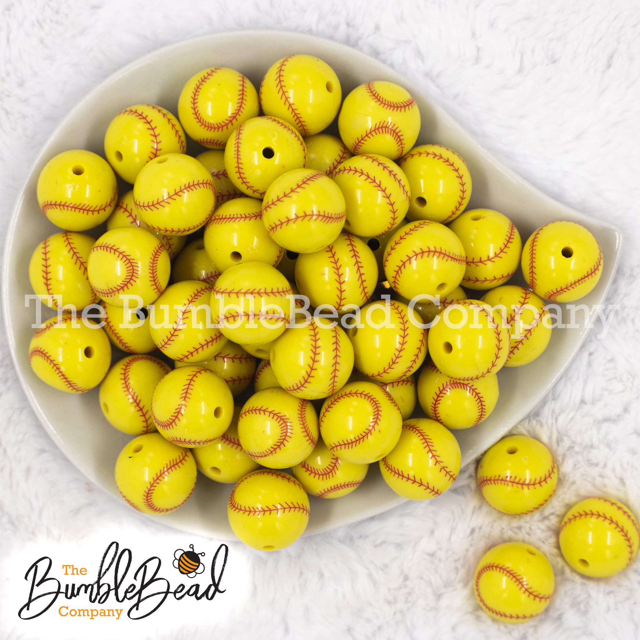 20MM Softball Print Chunky Acrylic Bubblegum Beads, 20mm Sports Beads ...