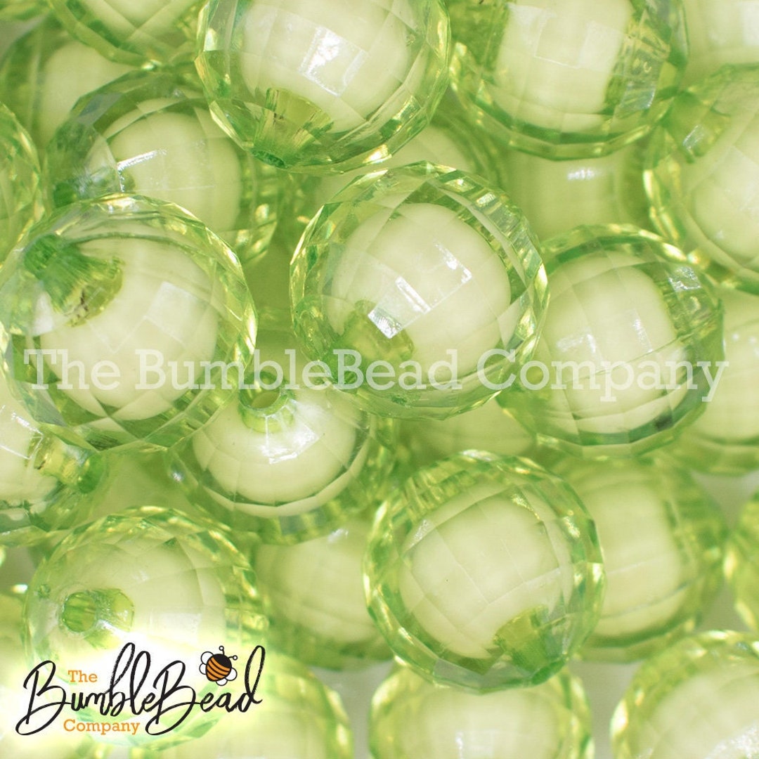 20MM Lime Green Transparent Faceted Disco Bubblegum Bead in a Bead ...