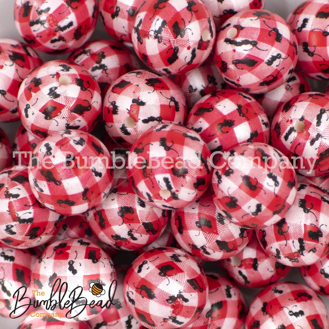 20MM Picnic Ants Pattern Print Chunky Acrylic Bubblegum Beads, 20mm ...