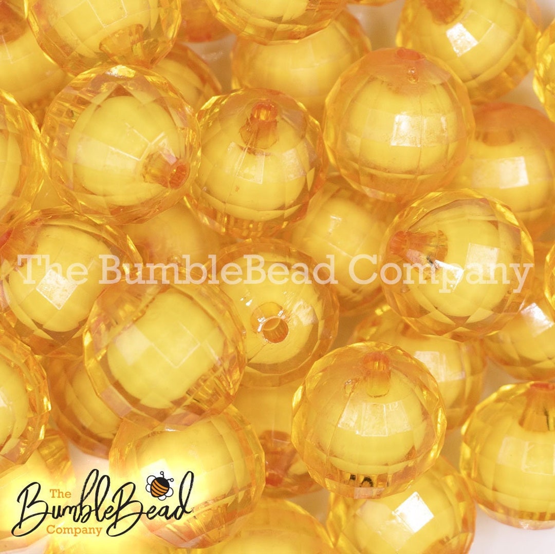 20MM Mustard Yellow Transparent Faceted Disco Bubblegum Bead in a Bead ...