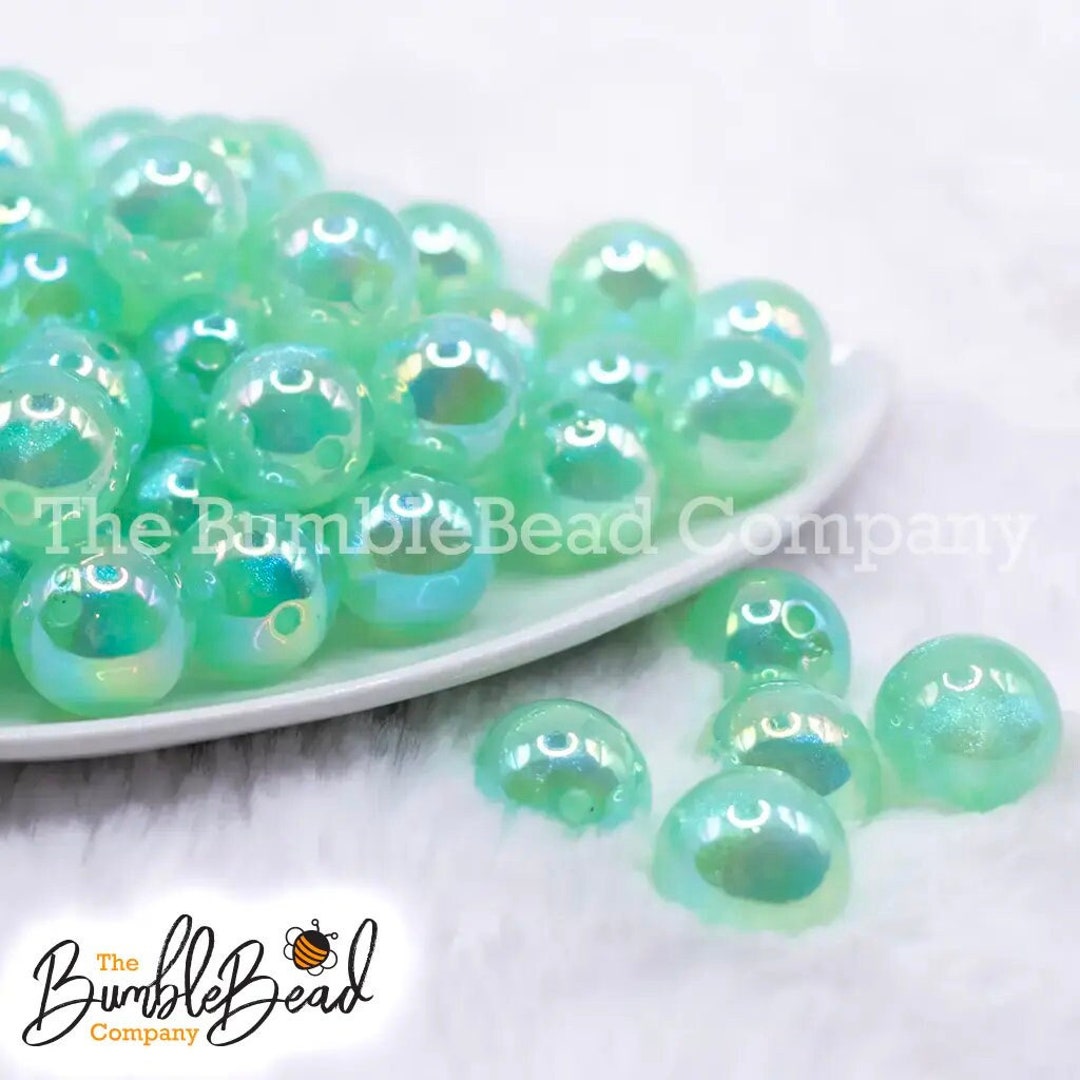 16mm Green Opalescence Chunky Acrylic Bubblegum Bead, Resin Beads in ...