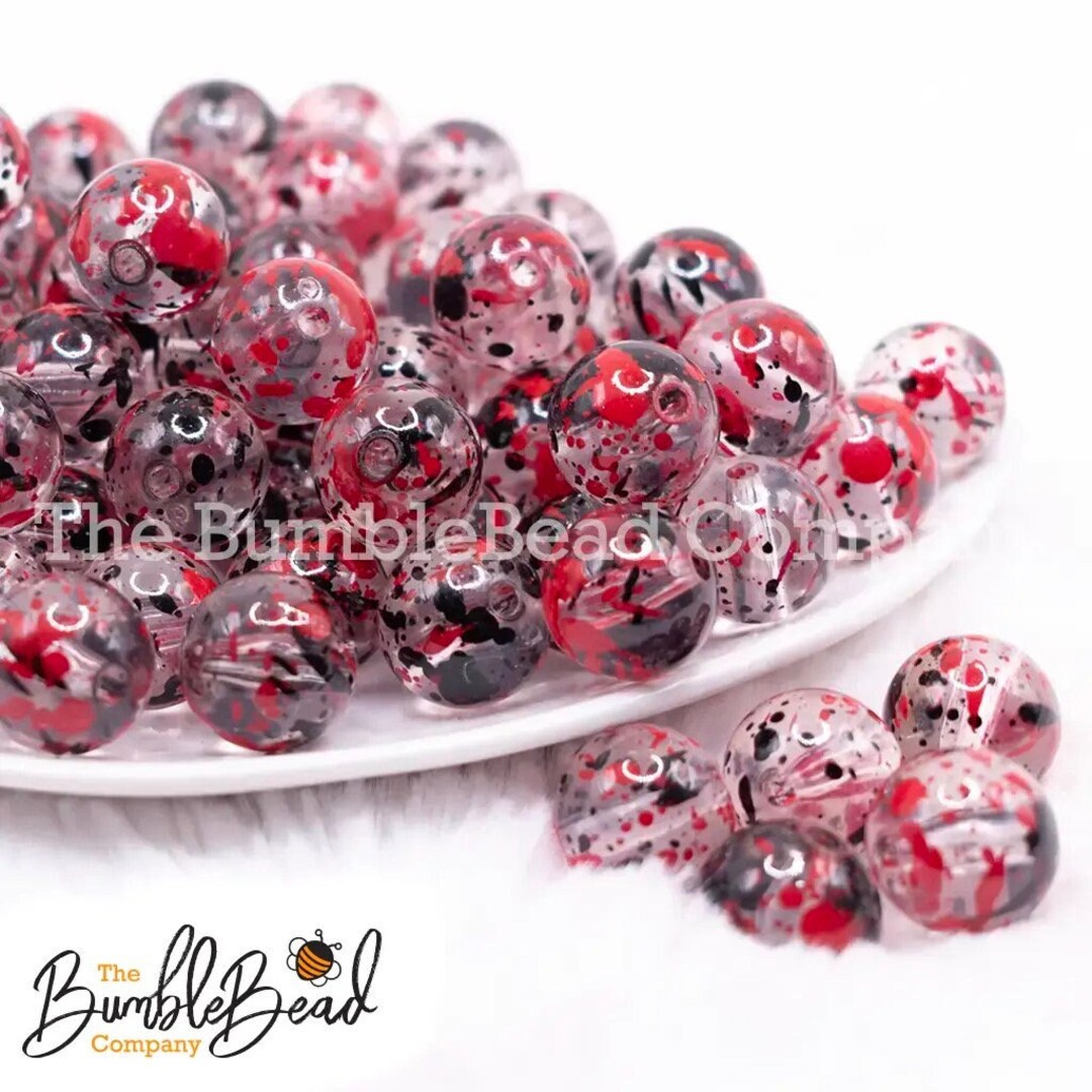 16mm Red and Black Splatter Bubblegum Bead, Acrylic Gumball Beads in ...